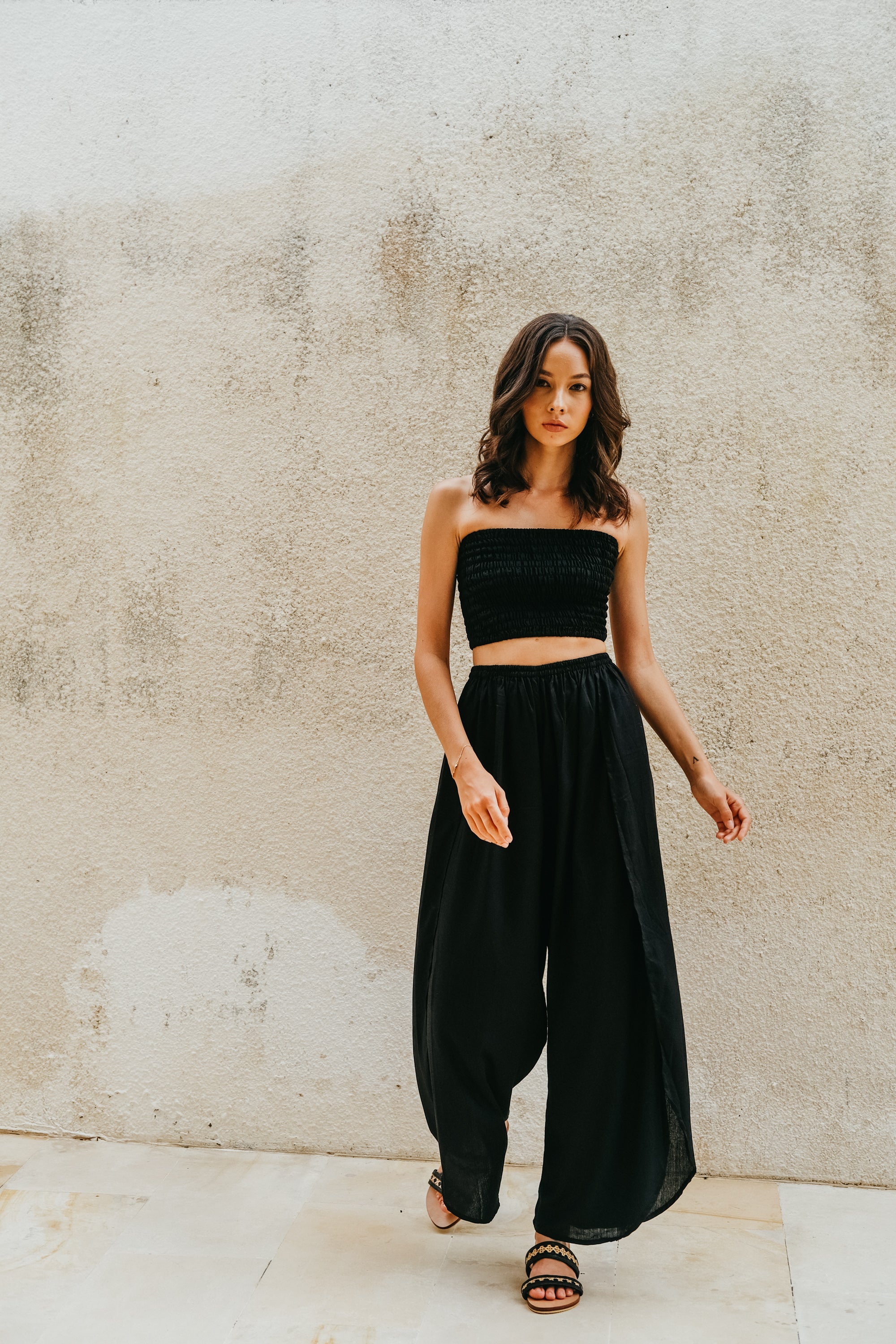 Judith Side Split Pants With Matching Tube Top Set in Black – Powered ...